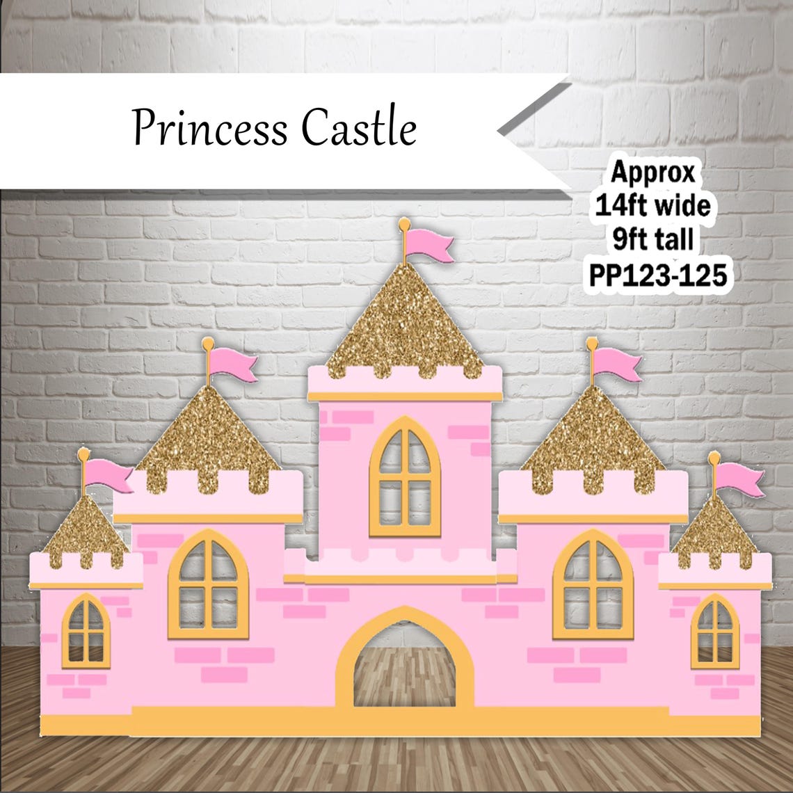 9ft Tall - 14ft Wide GOLD PINK CASTLE Backdrop Coroplast Plastic Props ...