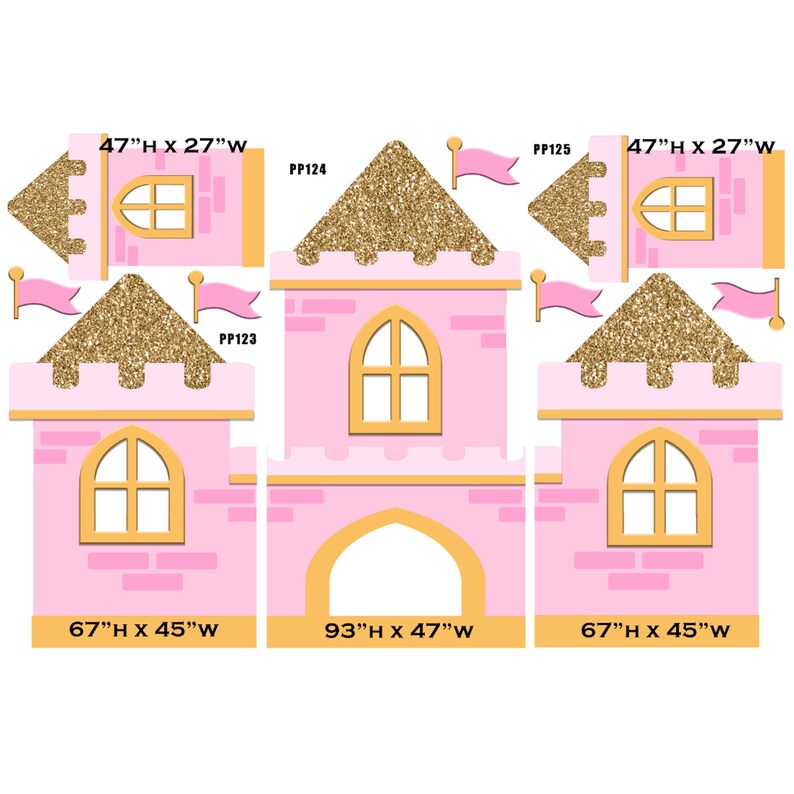 9ft Tall - 14ft Wide GOLD PINK CASTLE Backdrop Coroplast Plastic Props ...