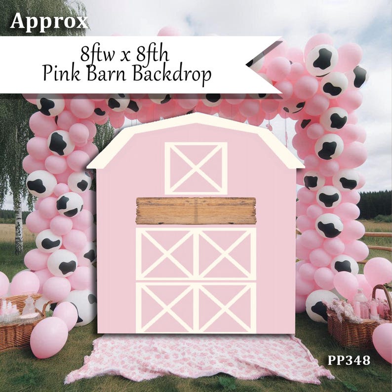 8FT Tall PINK BARN and Farm Animals Backdrop Coroplast Plastic Props ...