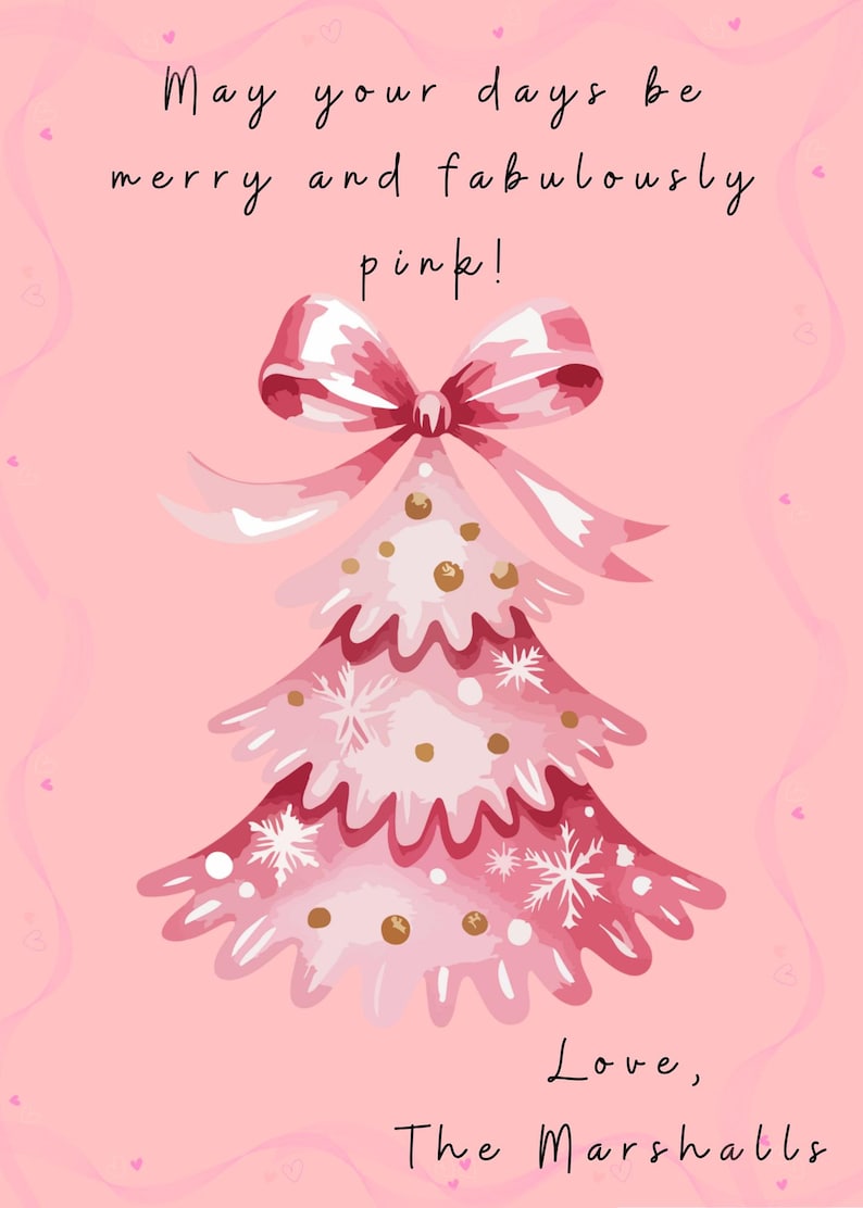 Pink Christmas Digital Card, Editable Card for Christmas, Girly Pink ...