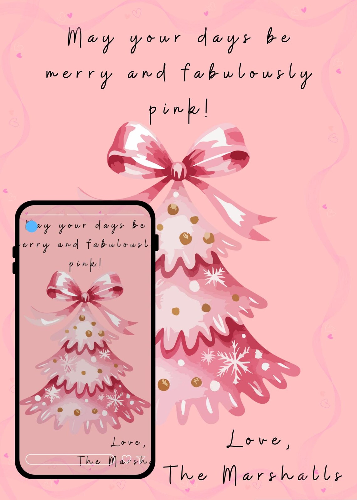 Pink Christmas Digital Card, Editable Card for Christmas, Girly Pink ...