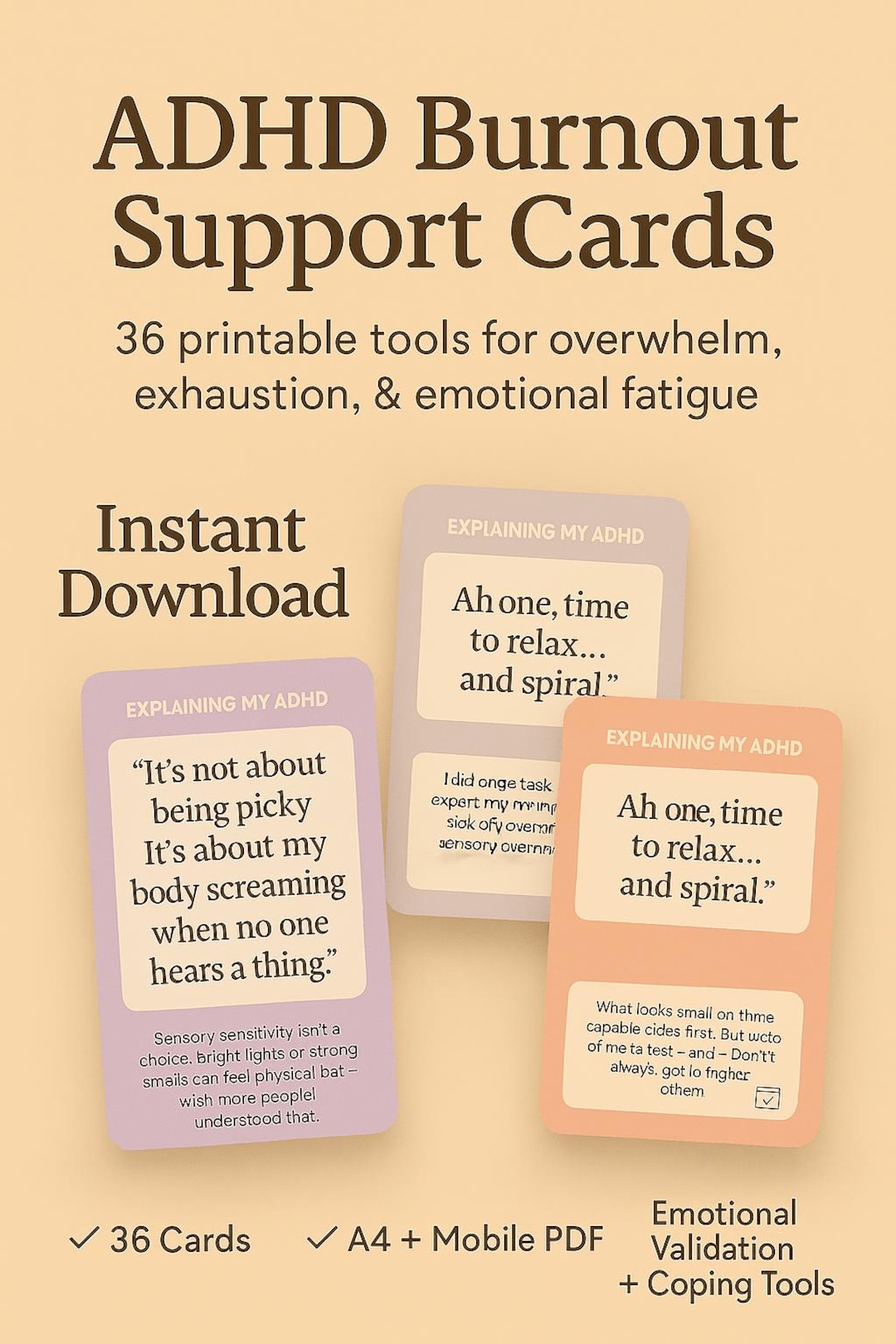 ADHD Burnout Cards | Printable Coping Skills for Overwhelm, Emotional ...