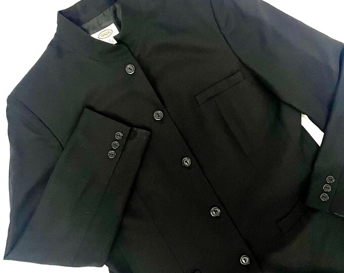 VTG 90s Talbots Black Mandarin Collar Blazer Jacket Silk Blend Size 14 ...