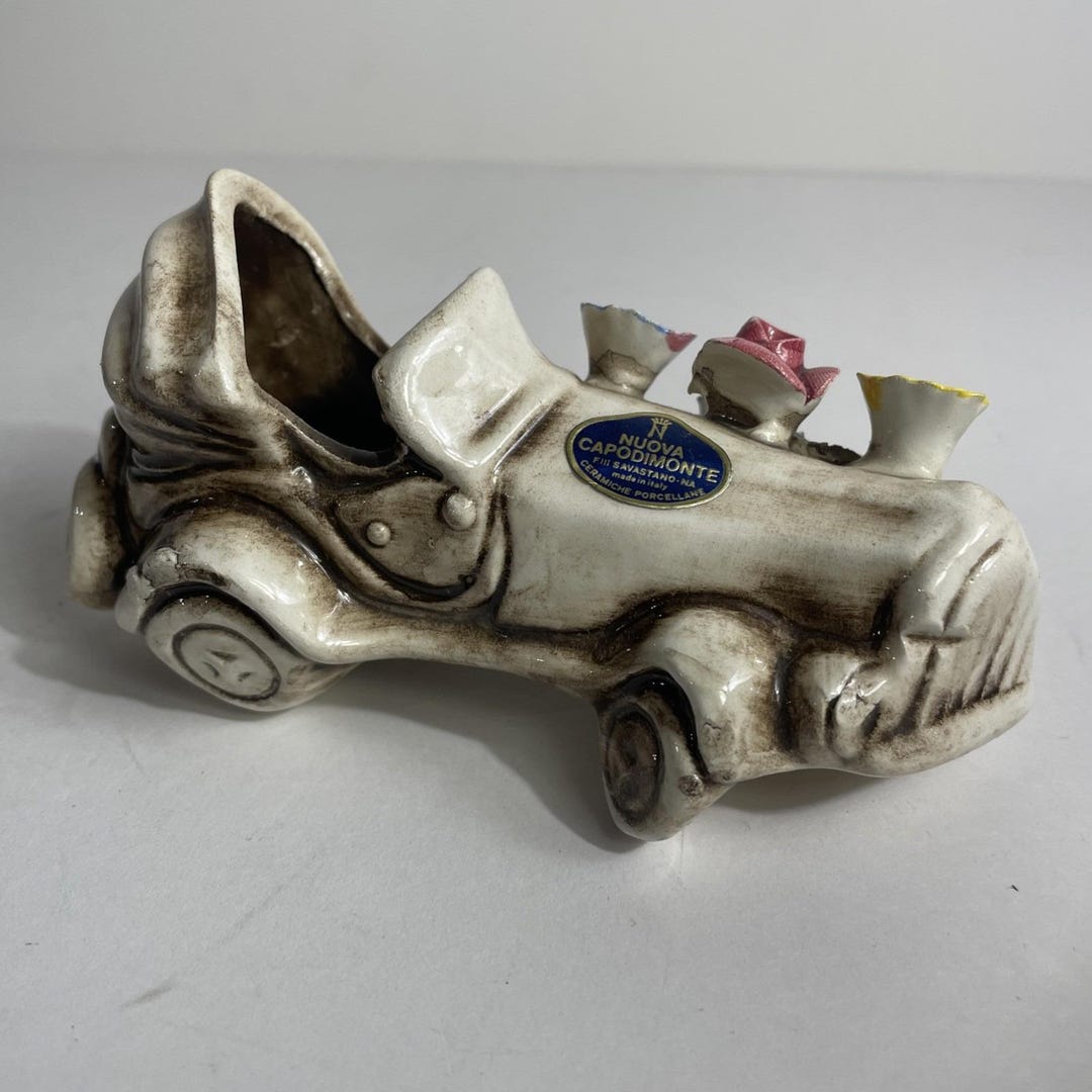 Rare Vintage Nuova Capodimonte Pottery Porcelain Miniature Car Buggy 3 ...