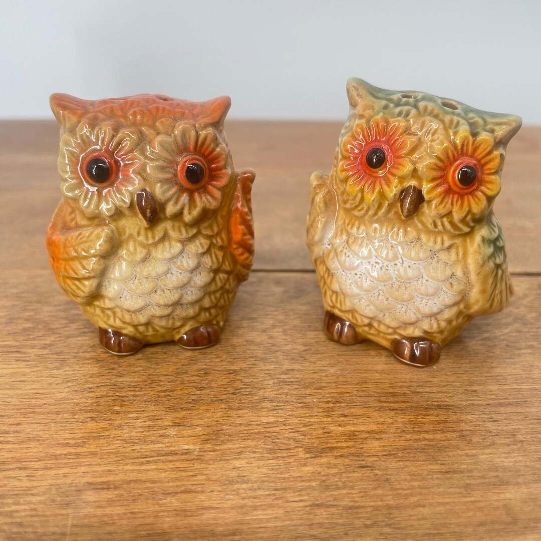 VTG Cracker Barrel Fall Harvest Ceramic Owl Salt and Pepper Shakers ...
