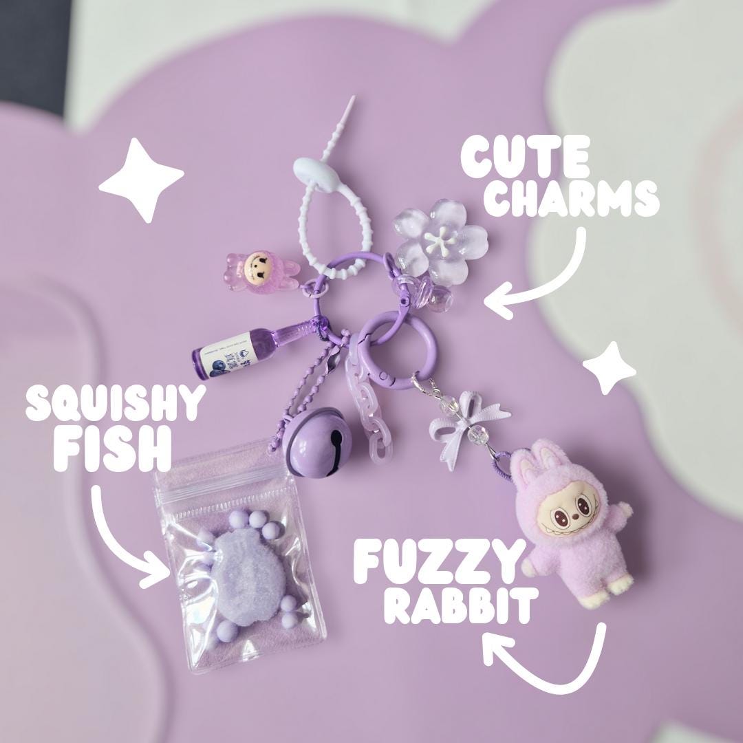 Cute Kawaii Lilac Keychain Pastel Purple Squishy Fish Sakura Flower ...