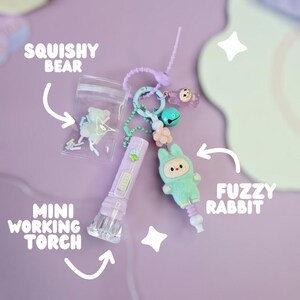 Cute Kawaii Keychain Pastel Colours Mini Torch Squishy Bear Fuzzy ...