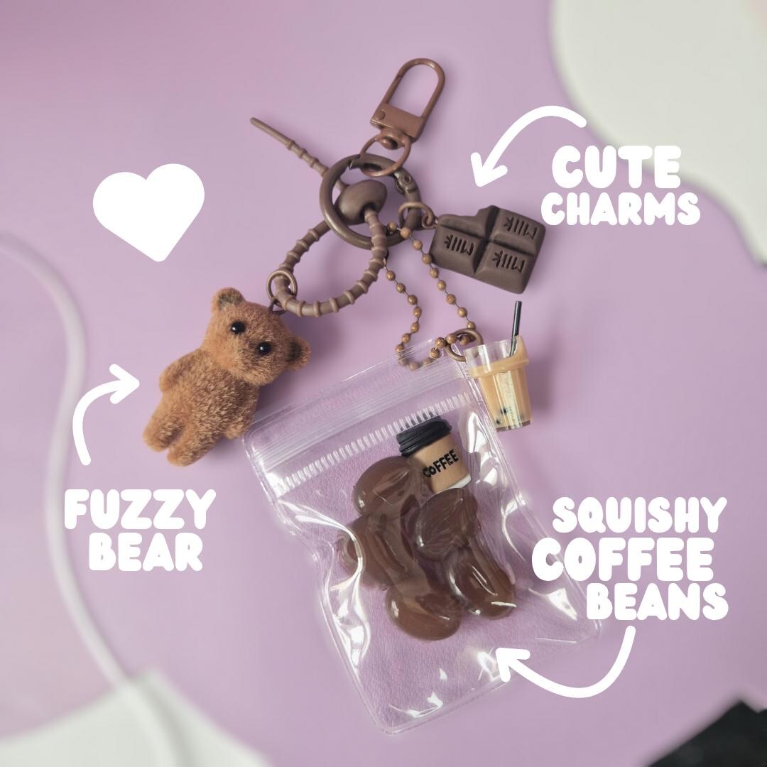 Cute Kawaii Coffee Bear Keychain Cute Charms & Squishy Coffee Beans ...