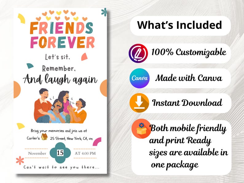 Friends Reunion Invitation, Nostalgic Gathering Mobile Invite (digital ...
