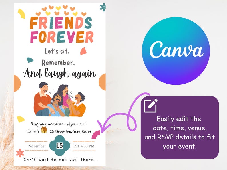 Friends Reunion Invitation, Nostalgic Gathering Mobile Invite (digital ...
