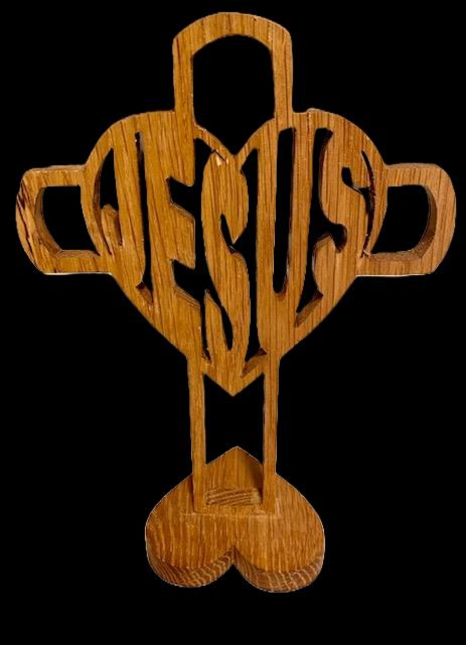 Handmade Red Oak Jesus Cross With Heart - Etsy