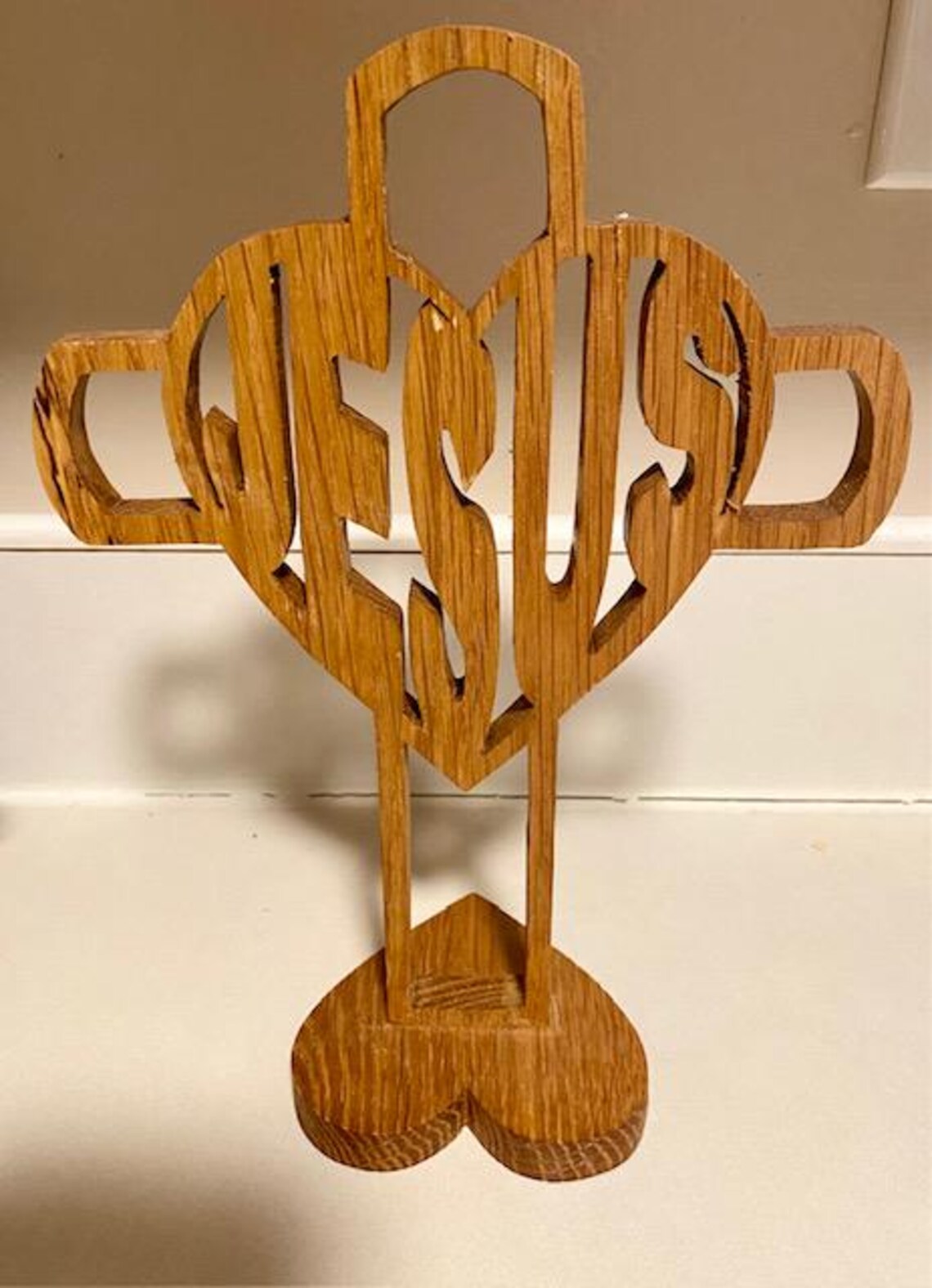 Handmade Red Oak Jesus Cross With Heart - Etsy