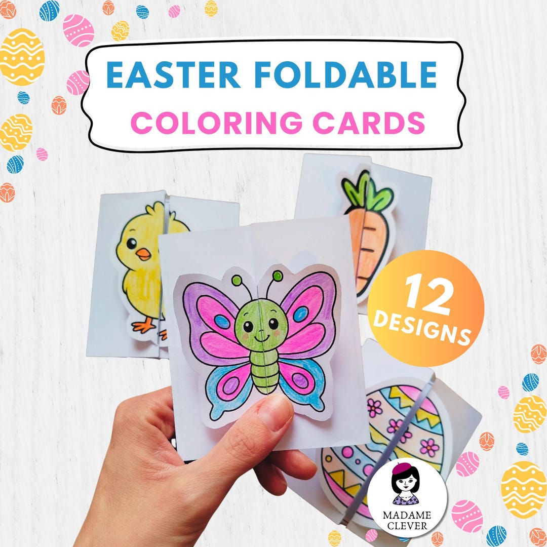 Spring Printable Cards | Easter Foldable Coloring Cards | Easter Cards ...