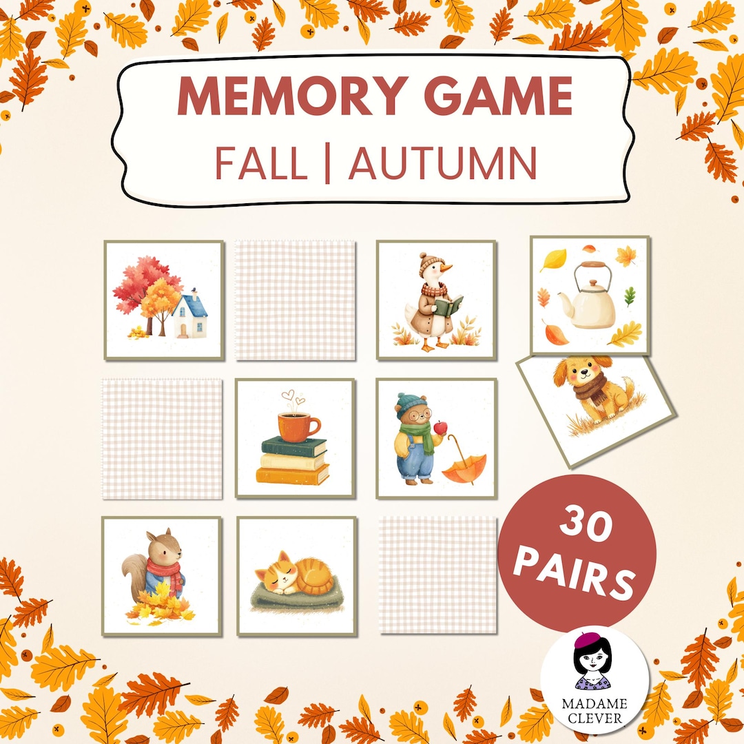 Fall Memory Matching Game: Printable Preschool Activity (PDF Download ...
