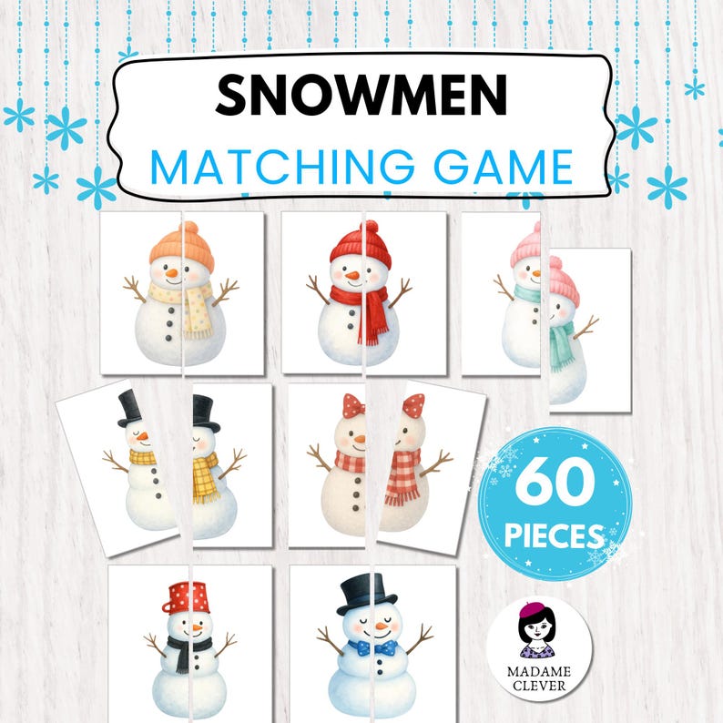 Printable Snowmen Matching Game for Toddlers and Preschoolers ...