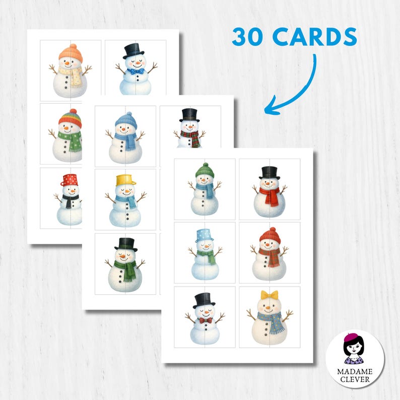 Printable Snowmen Matching Game for Toddlers and Preschoolers ...