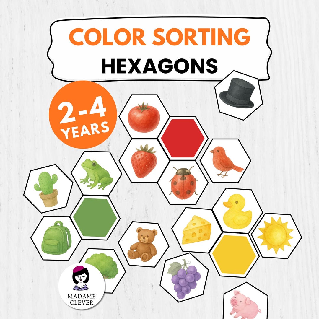 Montessori Color Sorting Game – 84 Hexagon Shape Cards, Color Matching ...