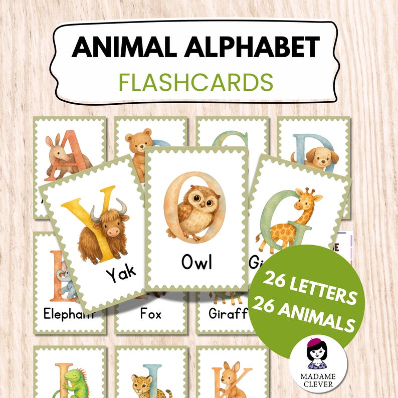 Animal Alphabet Flashcards: ABC Learning Cards for Kids (printable PDF ...