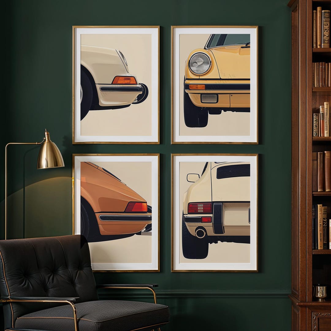 Classic Sports Car Wall Art Set of 4, Vintage Automotive Digital ...