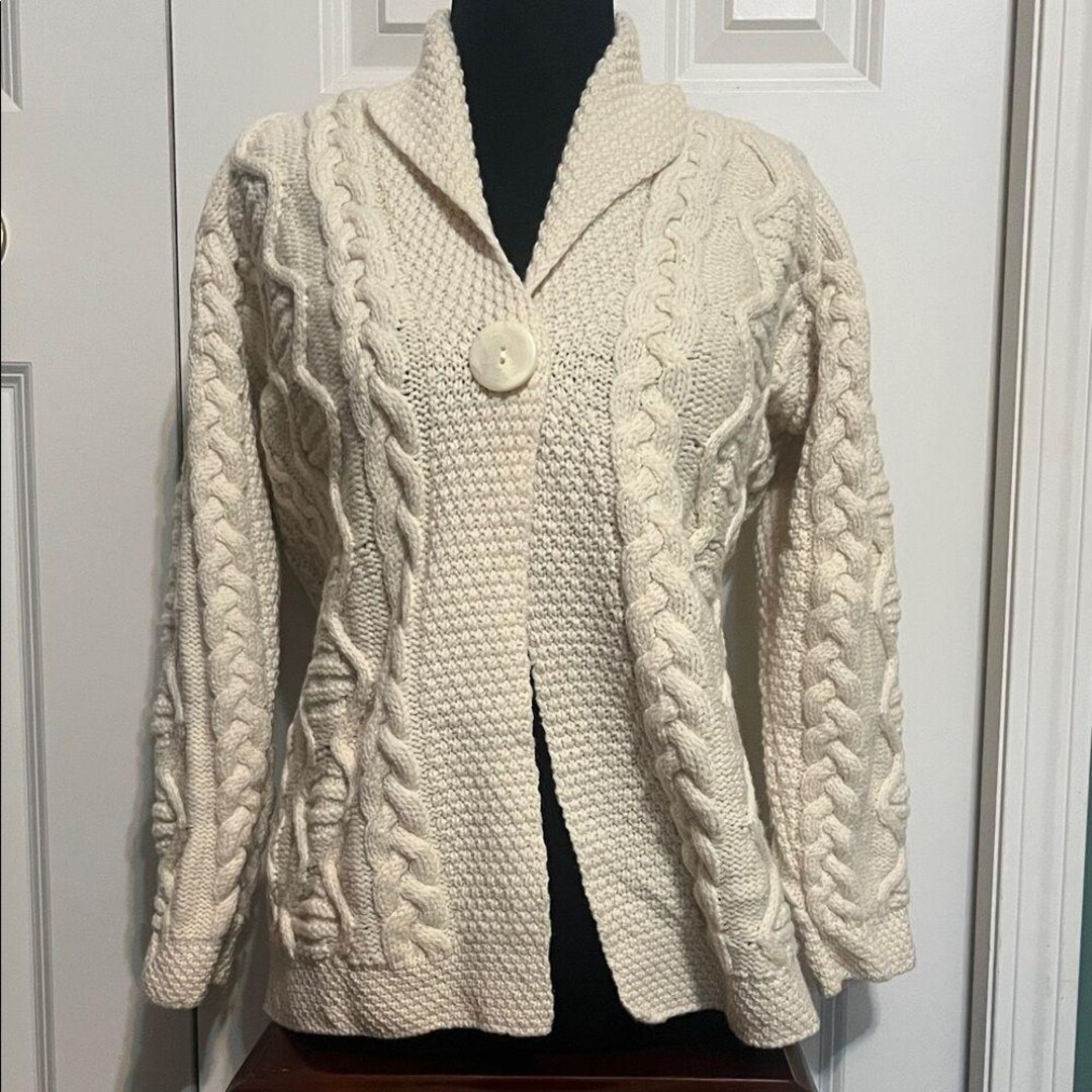 Inis Crafts Irish 100% Merino Wool Cream Cottage Cable Knit Oversized ...