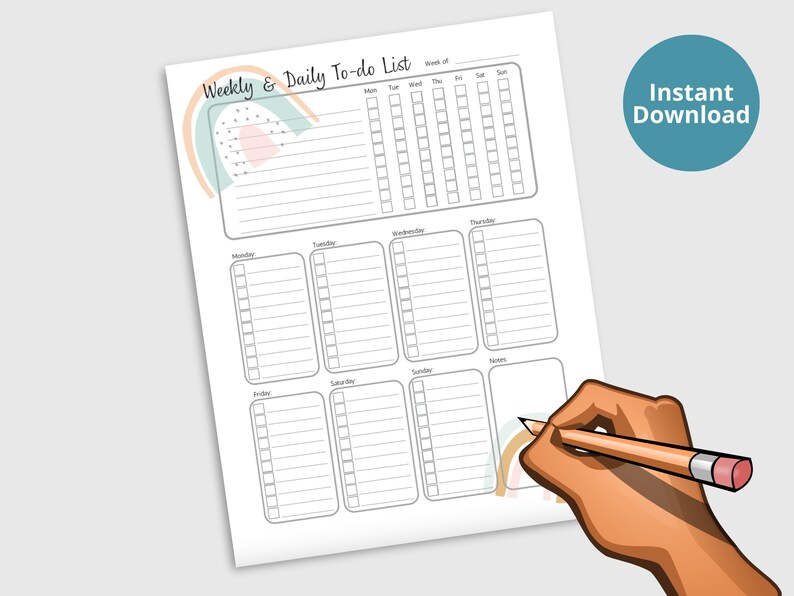 Weekly & Daily Checklist PDF Printable Checklist Task - Etsy