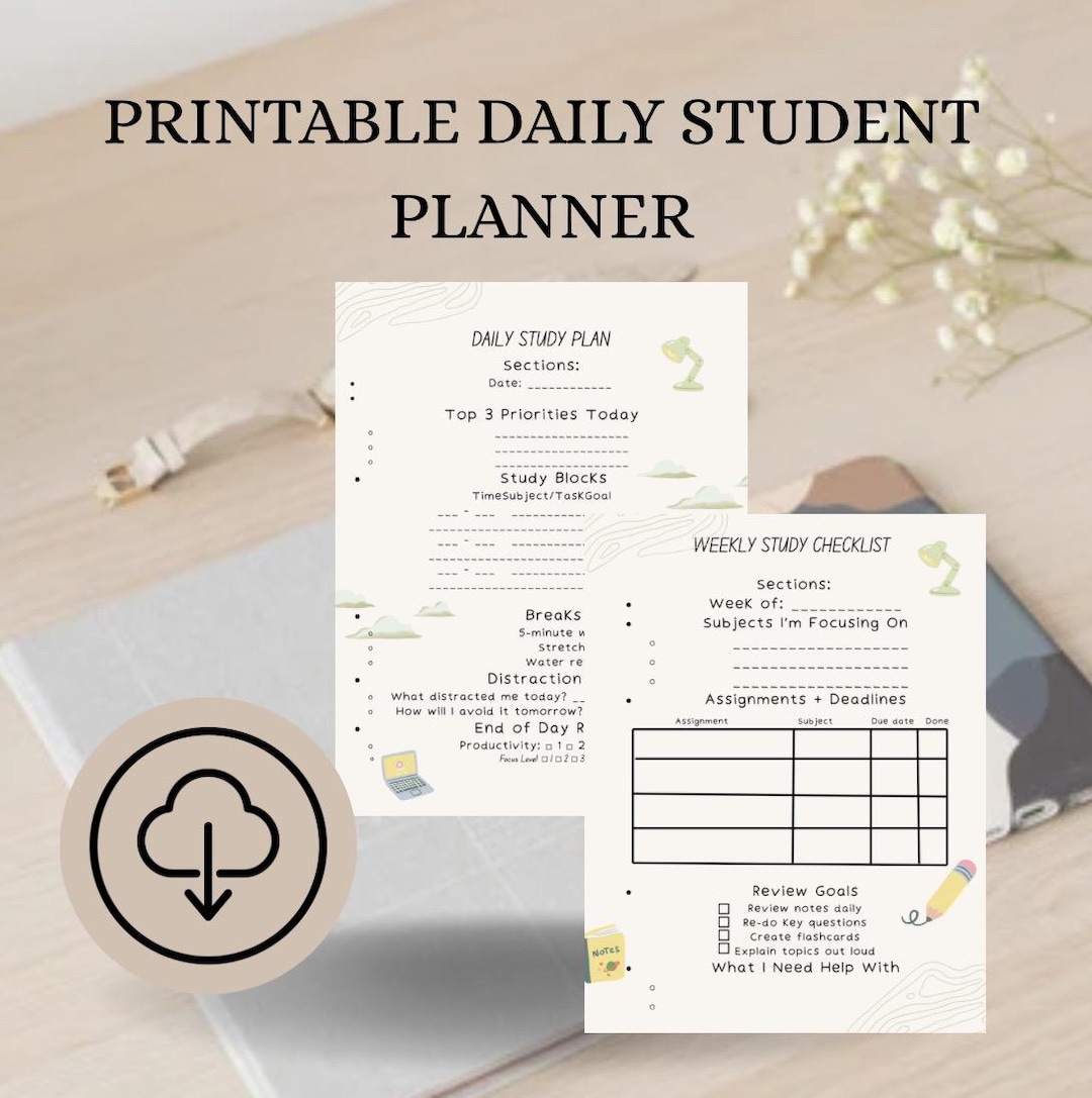 Printable Student Study Productivity Tracker Focused Learning Checklist ...