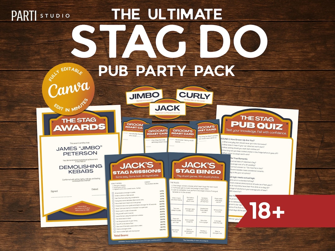 Stag Do Party Pack Printable Bachelor Party Games Groom Roast Cards ...