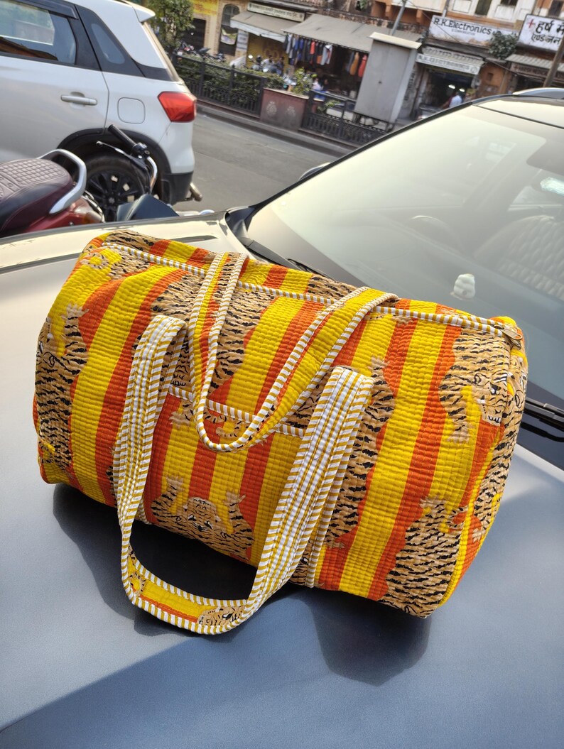 Tiger Print Quilted Duffle Bag | Handmade Cotton Weekender - Etsy