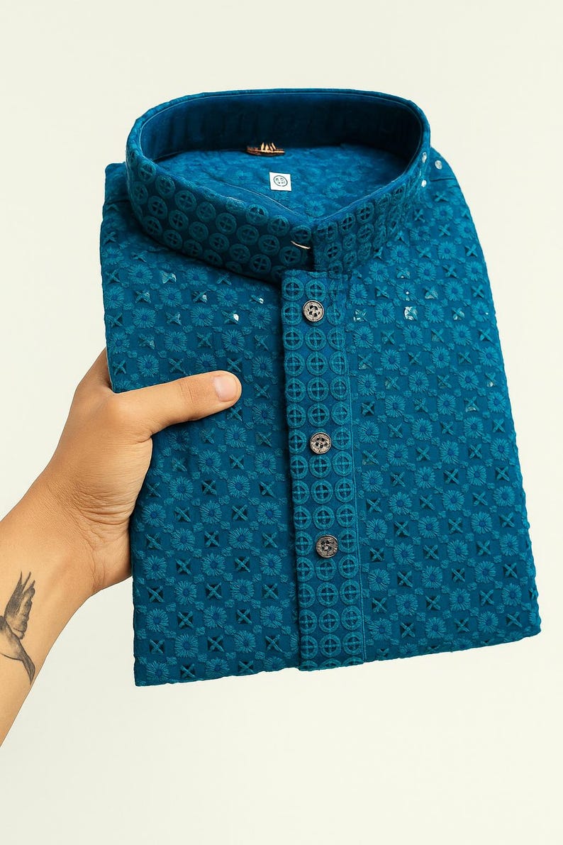 Men's Hand Embroidered Chikankari Kurta: Indian Festive Wear - Etsy