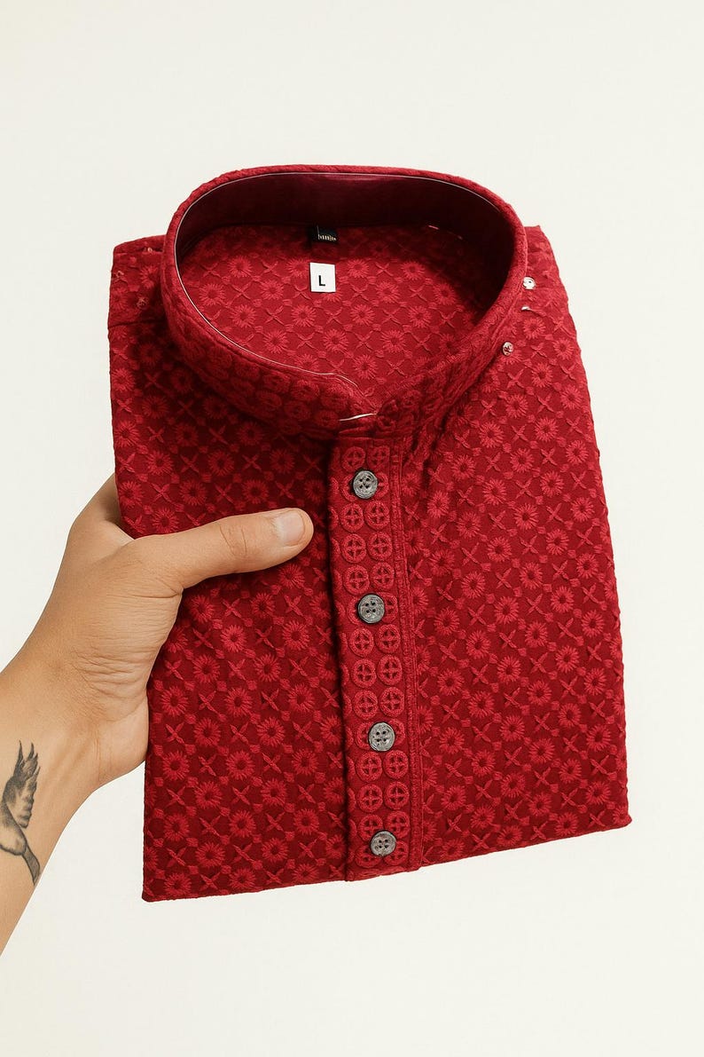 Men's Hand Embroidered Chikankari Kurta: Indian Festive Wear - Etsy Canada