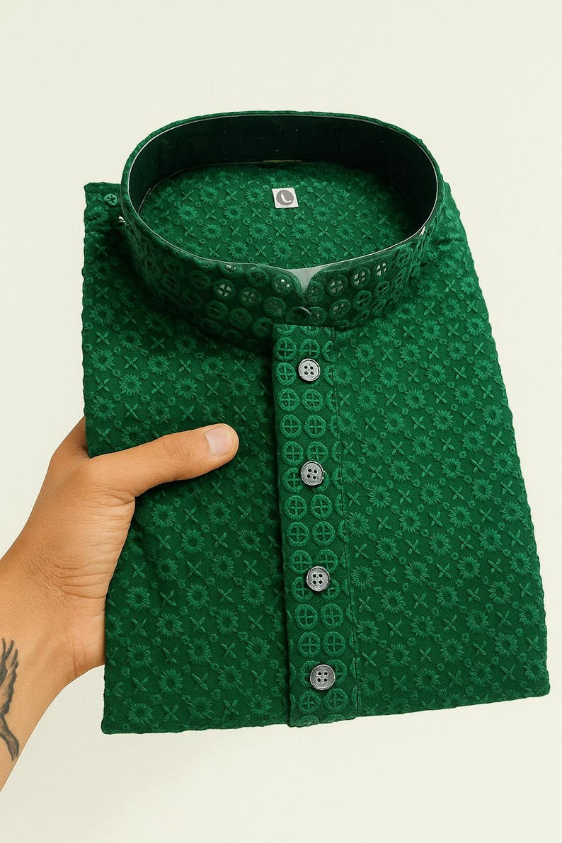 Men's Hand Embroidered Chikankari Kurta: Indian Festive Wear - Etsy