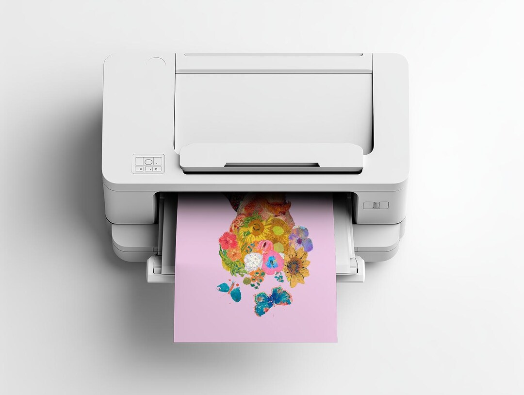 Printer Mockup, Blank White DIN A Paper Printing With Paperclips, Clean ...
