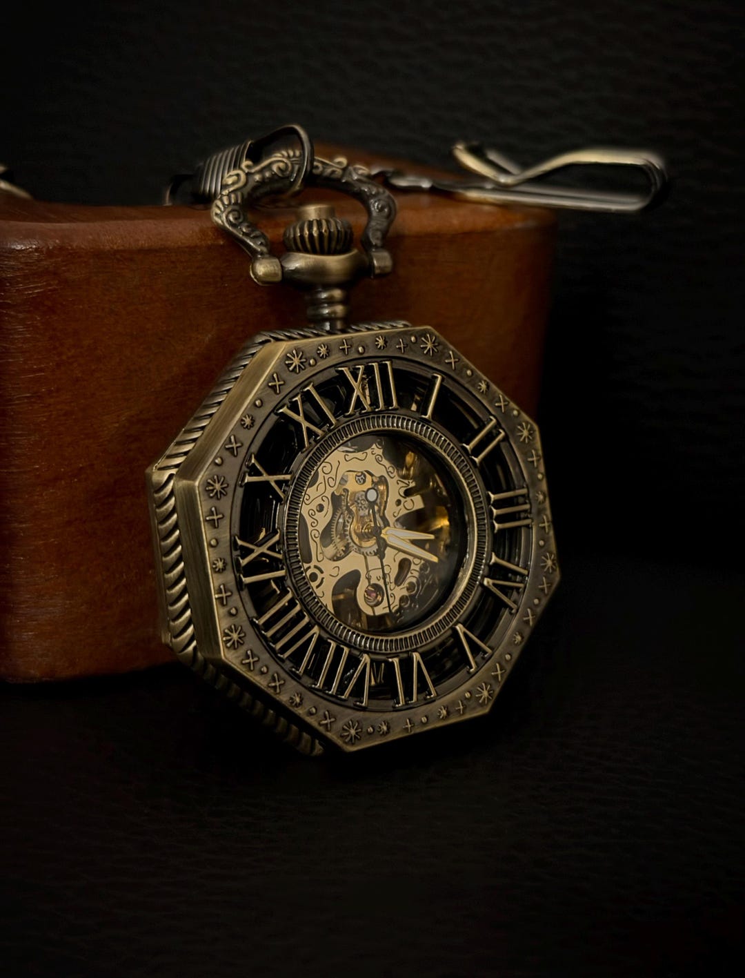 Pocket Watch Mechanical Skeleton, Hexagonal Vintage Style, Steampunk ...