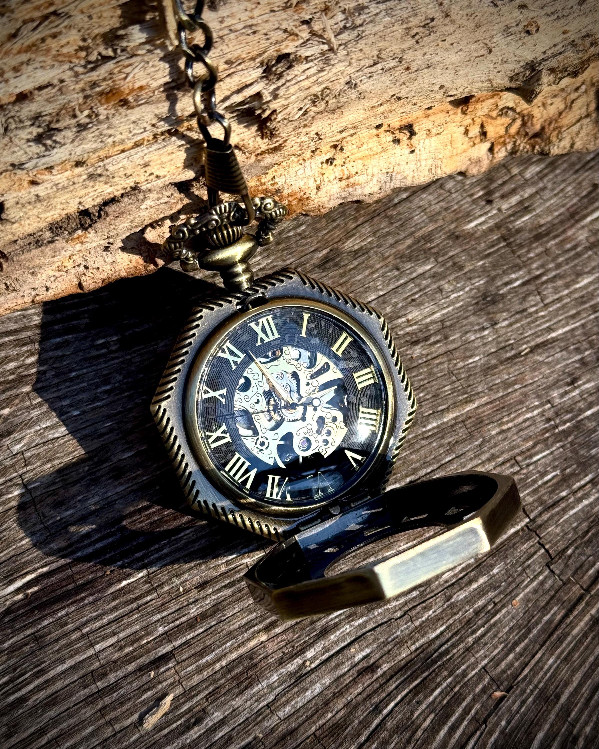 Hexagonal Mechanical Pocket Watch, Antique Style Steampunk Roman Dial ...