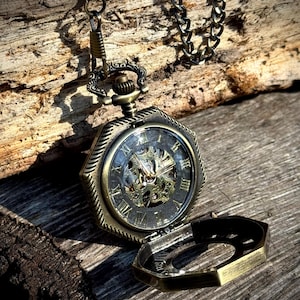 Hexagonal Mechanical Pocket Watch, Antique Style Steampunk Roman Dial ...