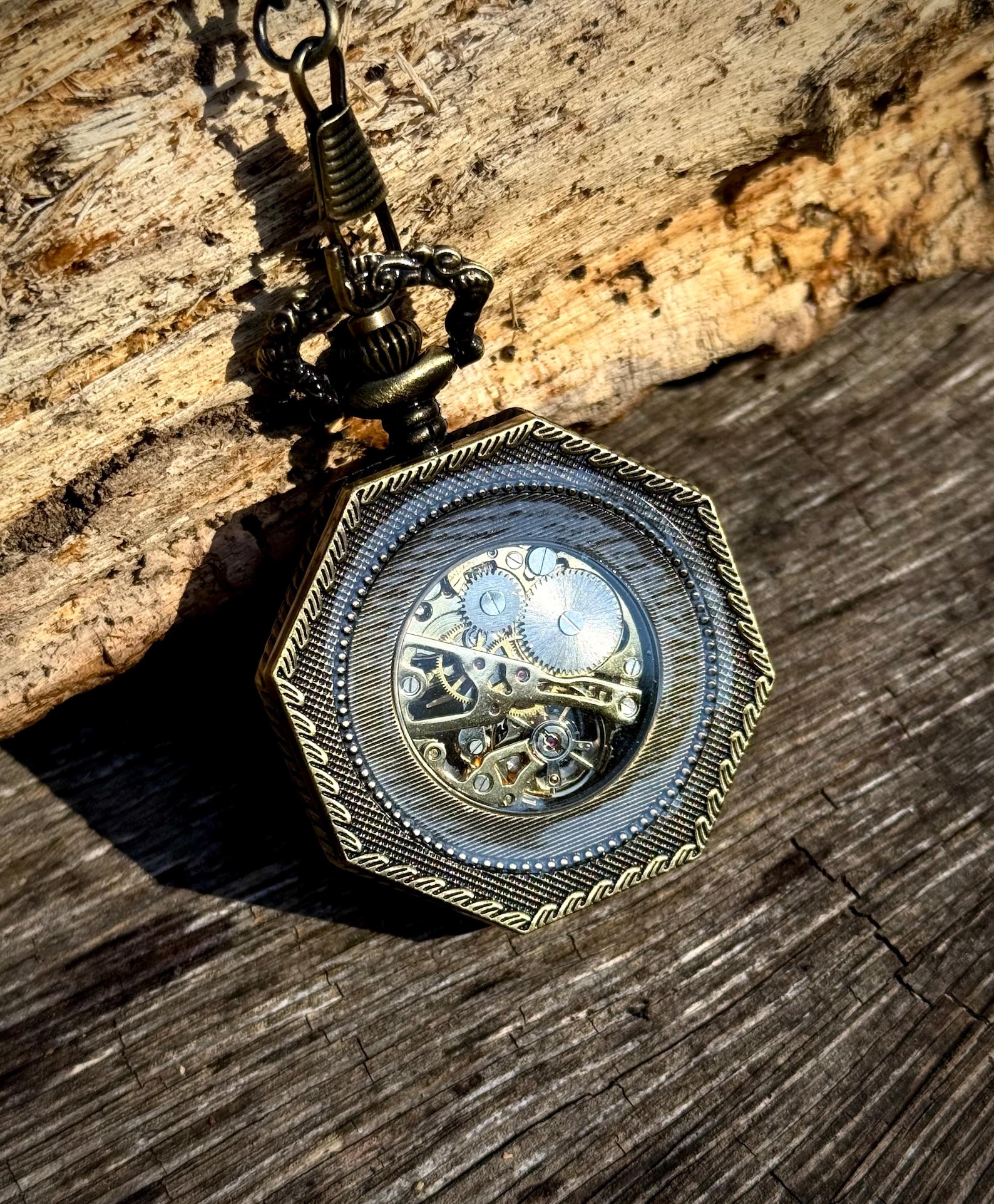 Hexagonal Mechanical Pocket Watch, Antique Style Steampunk Roman Dial ...
