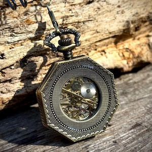 Hexagonal Mechanical Pocket Watch, Antique Style Steampunk Roman Dial ...