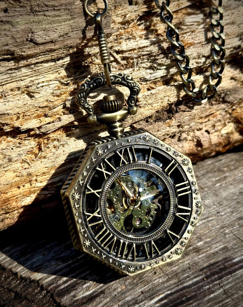 Hexagonal Mechanical Pocket Watch, Antique Style Steampunk Roman Dial ...
