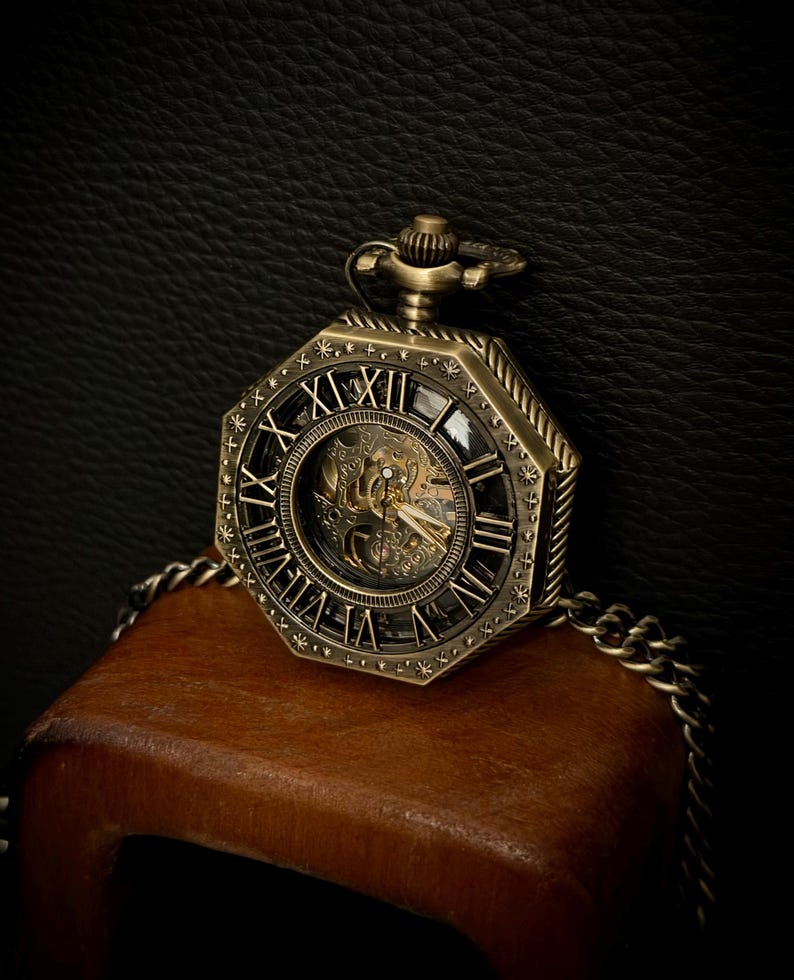 Pocket Watch Mechanical Skeleton, Hexagonal Vintage Style, Steampunk ...