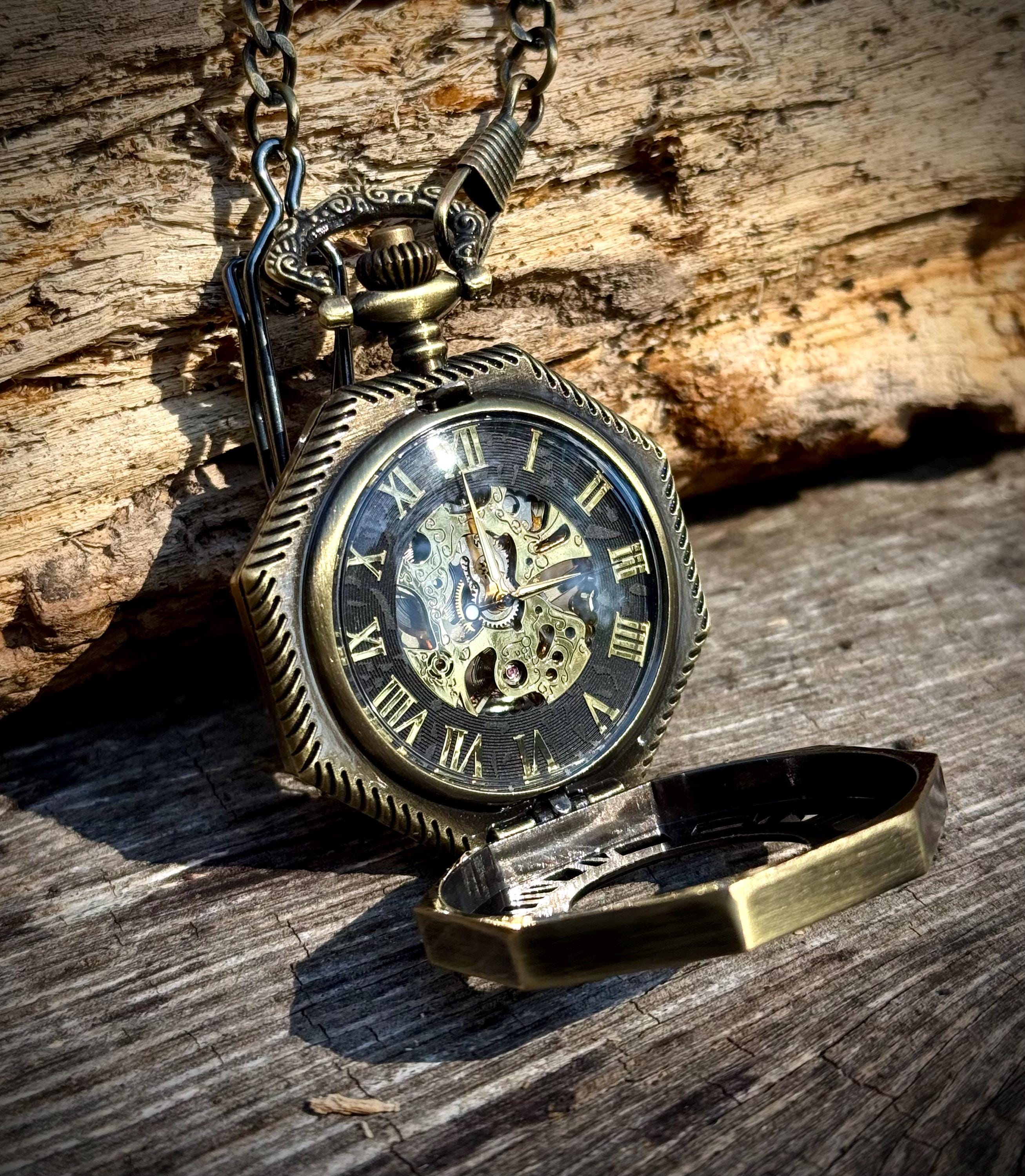 Hexagonal Mechanical Pocket Watch, Antique Style Steampunk Roman Dial ...