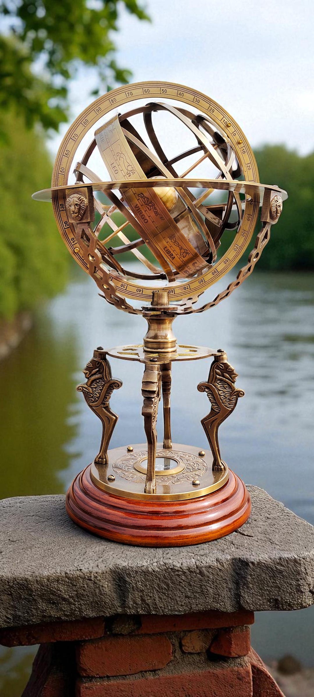 Armillary Sphere With Zodiac Signs – Antique Brass Sundial Globe on ...