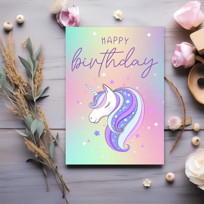 Unicorn Birthday Card | Printable Greeting Card (4x6 5x7) (digital ...