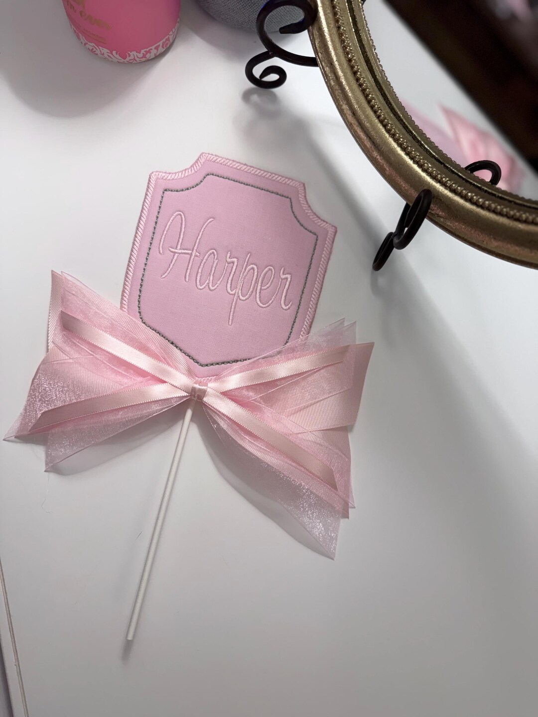 Custom Embroidered Cake Topper With Ribbon Bow – Personalized Party ...