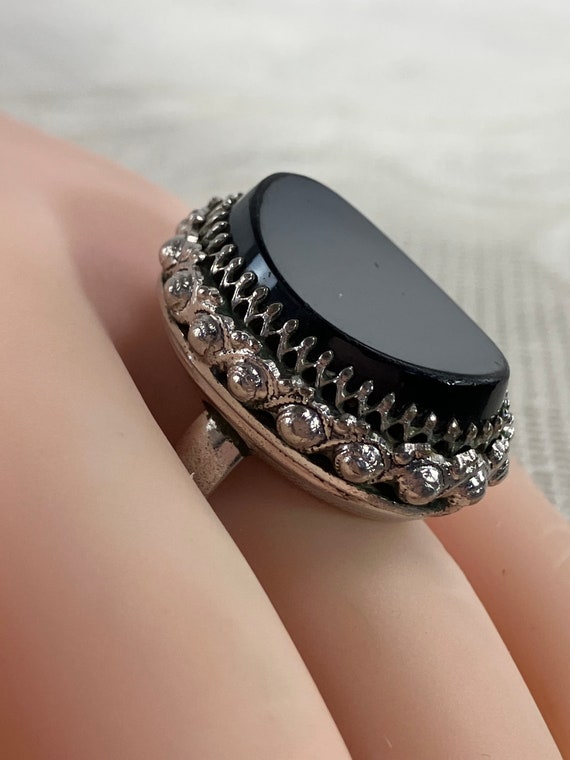Whiting and Davis Ring, Vintage Hematite Silver Tone … - Gem