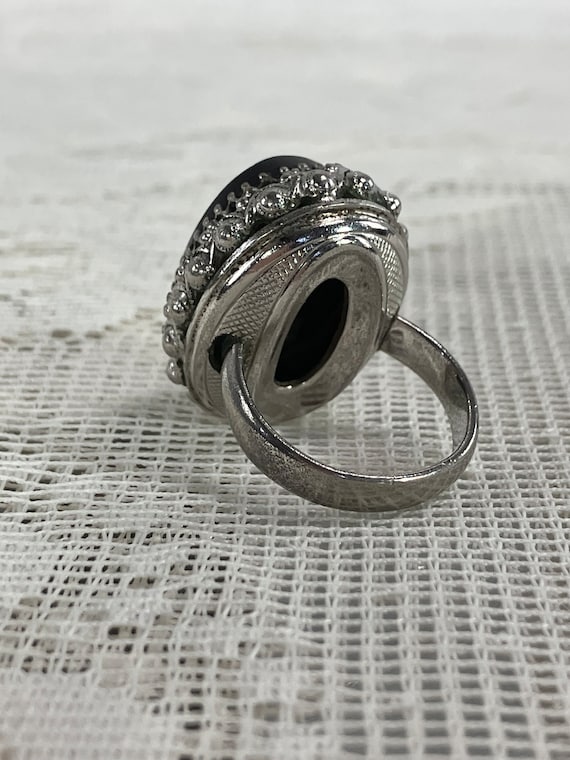 Whiting and Davis Ring, Vintage Hematite Silver Tone … - Gem