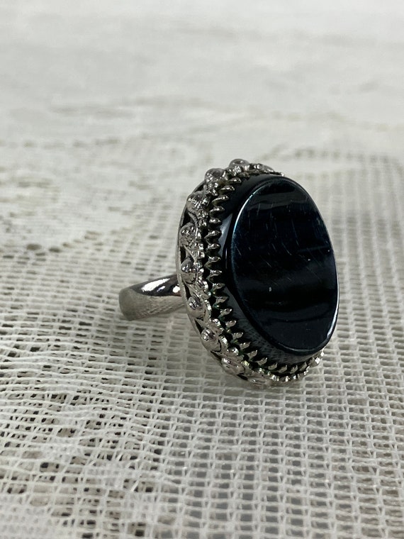 Whiting and Davis Ring, Vintage Hematite Silver Tone … - Gem