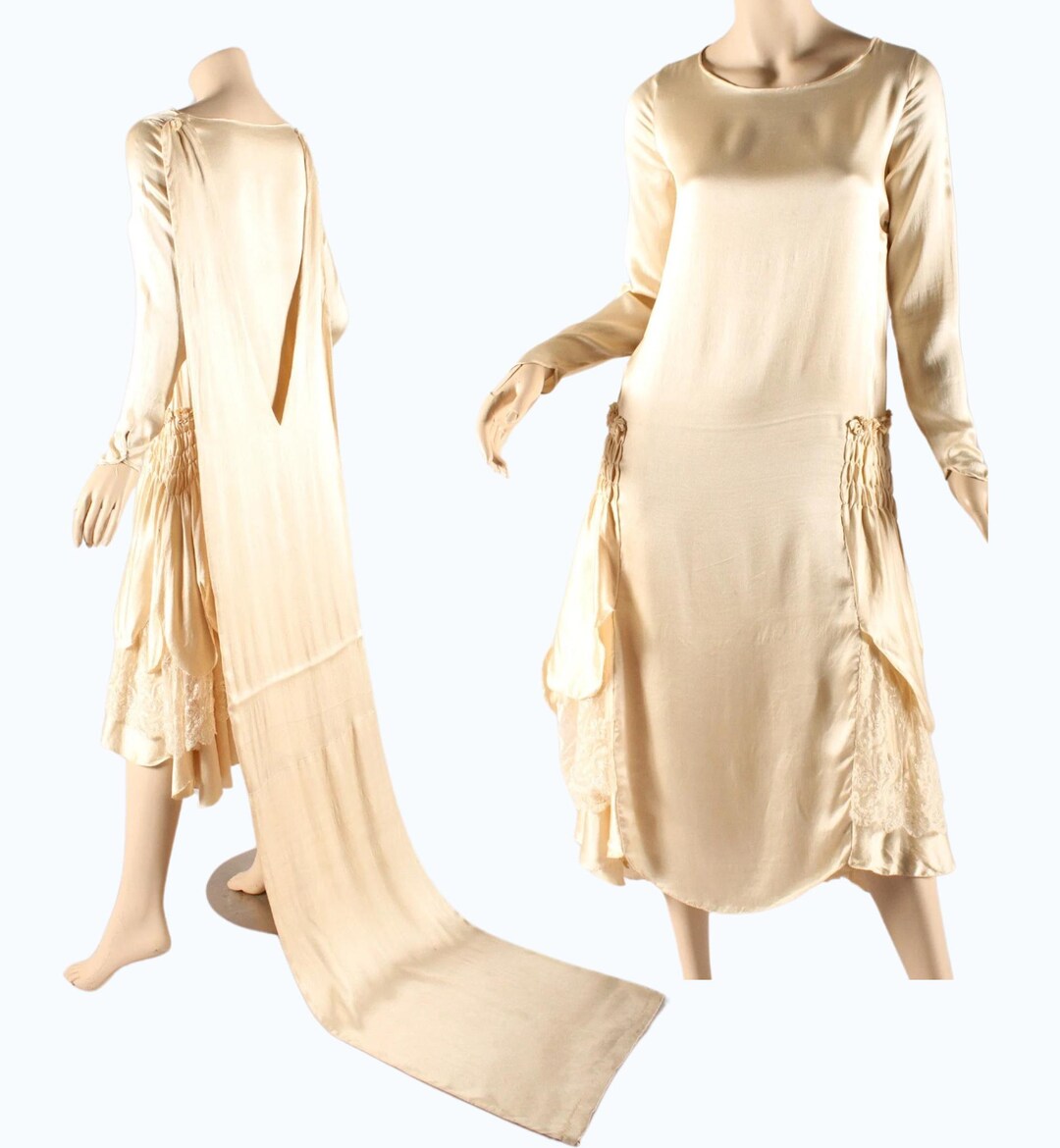 1920s Cream Satin Robe De Style Wedding Dress W/ Detachable Train ...