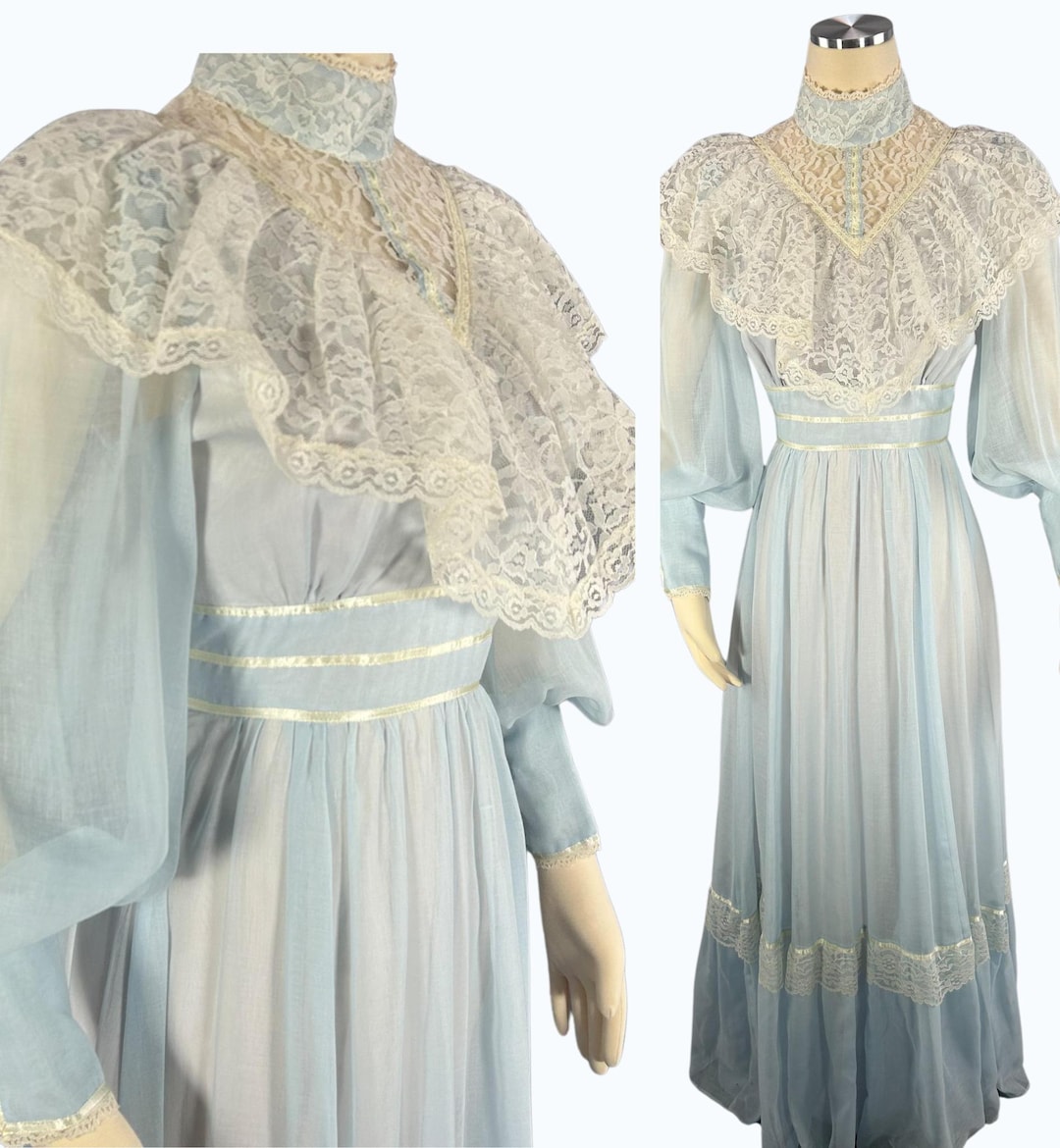 Vintage 70s Candi Jones California Boho Maxi Dress | M Blue White ...