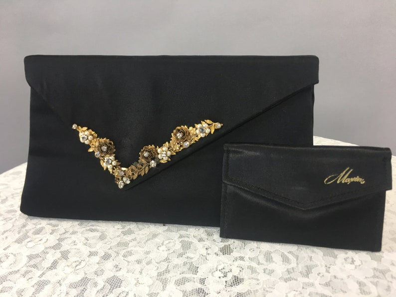 1940s / 50s Black Satin Clutch Vintage Envelope Style Reposse - Etsy