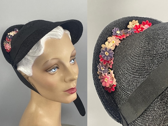 Rare 1930s / Early 1940s Bonnet Style Straw Hat, Vin… - Gem